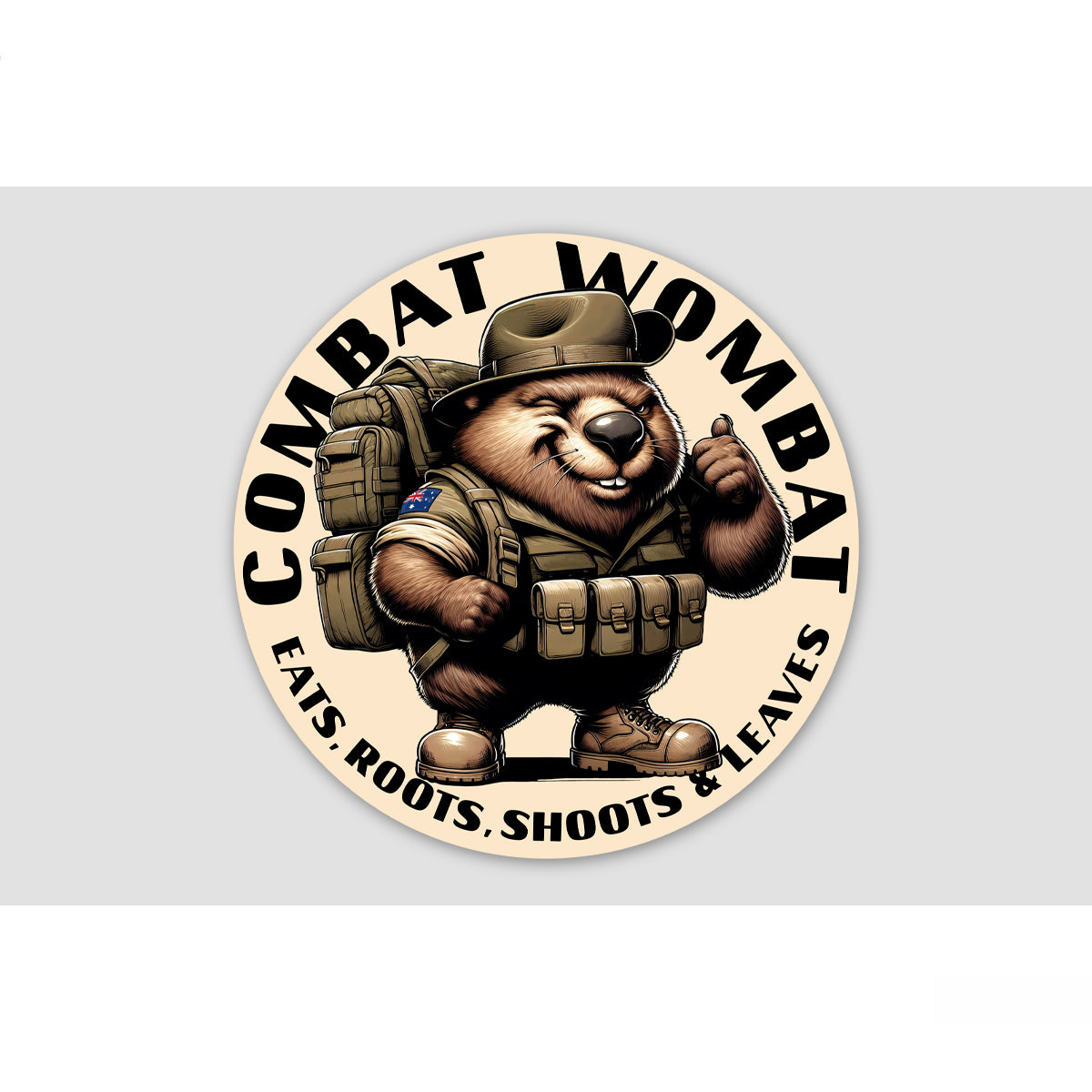 COMBAT WOMBAT EATS, ROOTS & LEAVES' Sticker – Mach 5