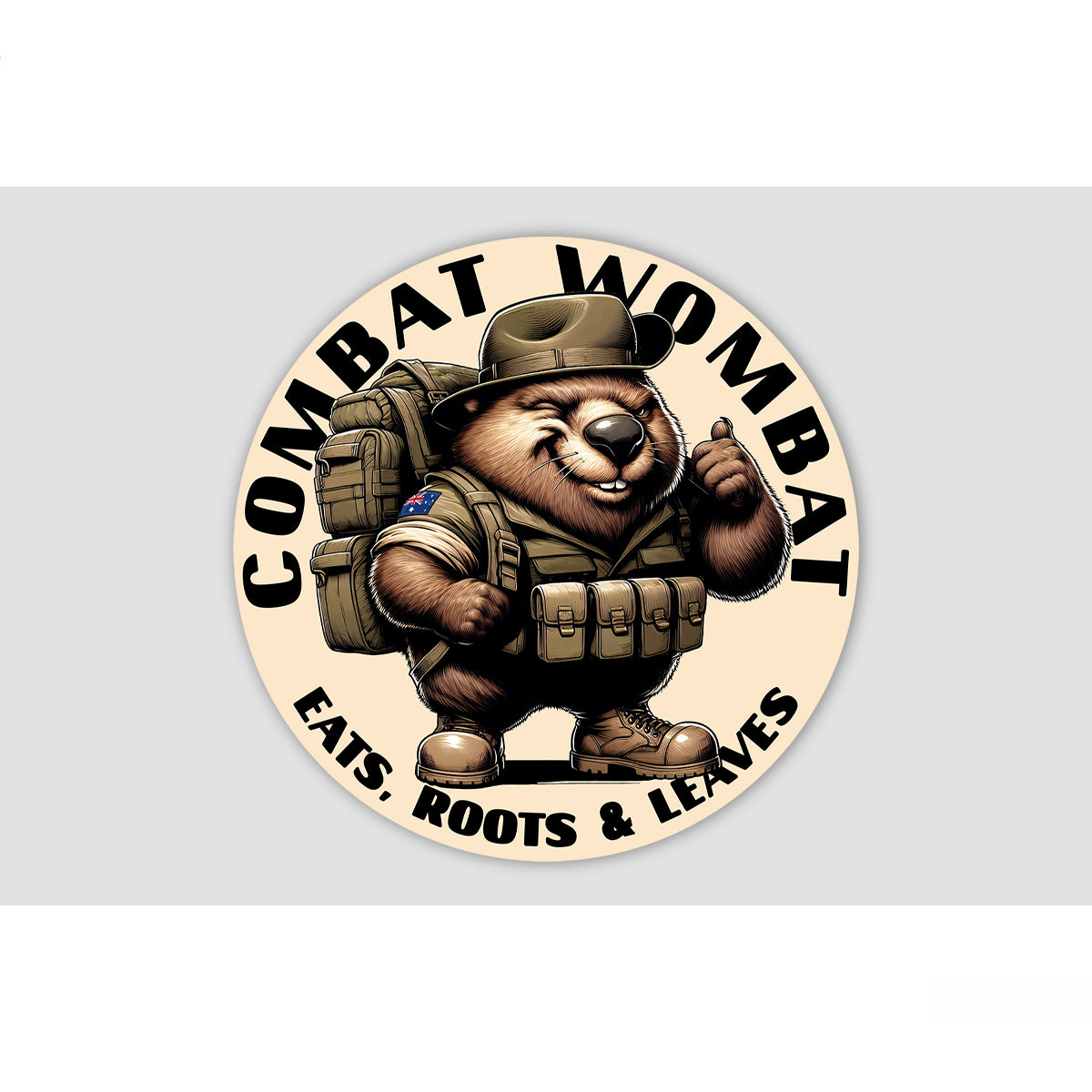 COMBAT WOMBAT 'EATS, ROOTS, SHOOTS & LEAVES' Sticker – Mach 5